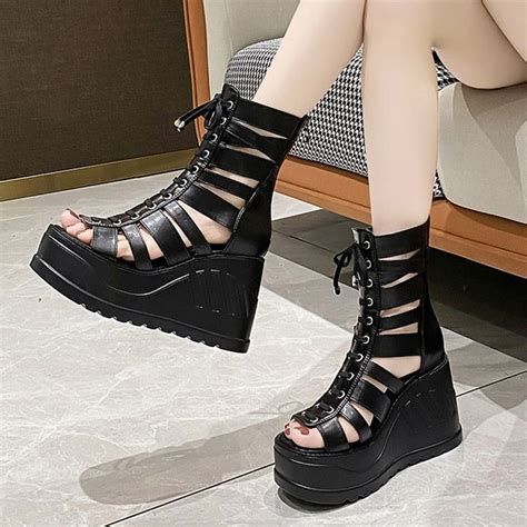 Ciing Gothic Chunky Platform Sandals Women Summer Punk Wedge High Heels