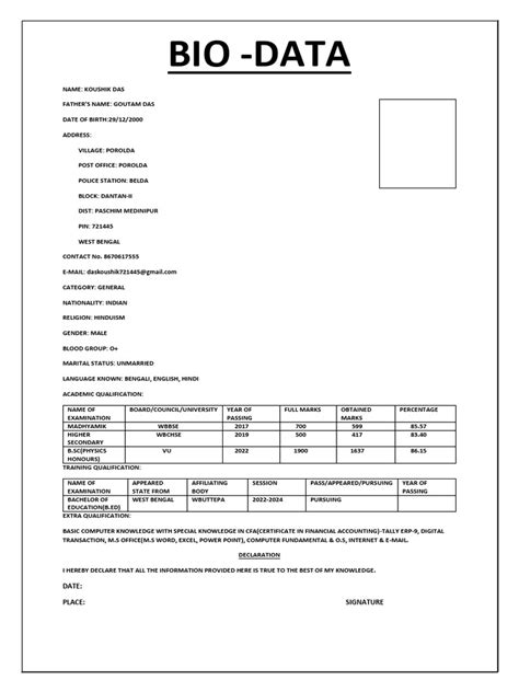 Bio Data Format Pdf
