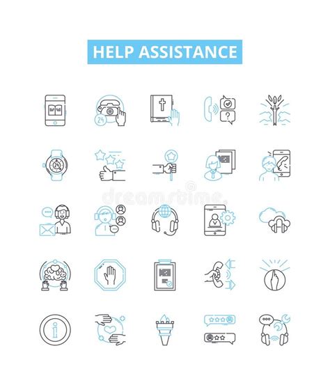 Help Assistance Vector Line Icons Set Aid Assist Support Abet Backing Comfort Facilitate