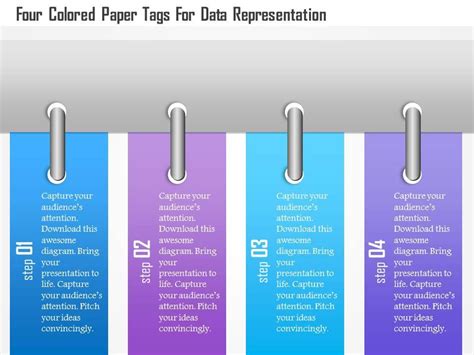 Four Colored Paper Tags For Data Representation Powerpoint Template PowerPoint Templates