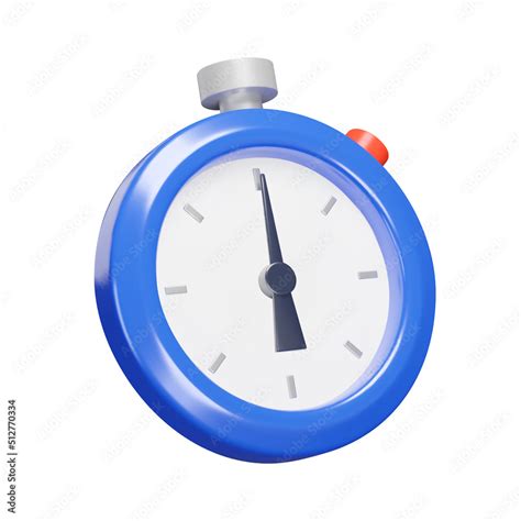 Stopwatch 3d Icon Blue Timer With Red Button Isolated Object On A