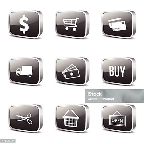 쇼핑 팻말 스퀘어 벡터 블랙 버튼을 아이콘크기 디자인식 설정 2015년에 대한 스톡 벡터 아트 및 기타 이미지 2015년 3차원 형태 검은색 Istock