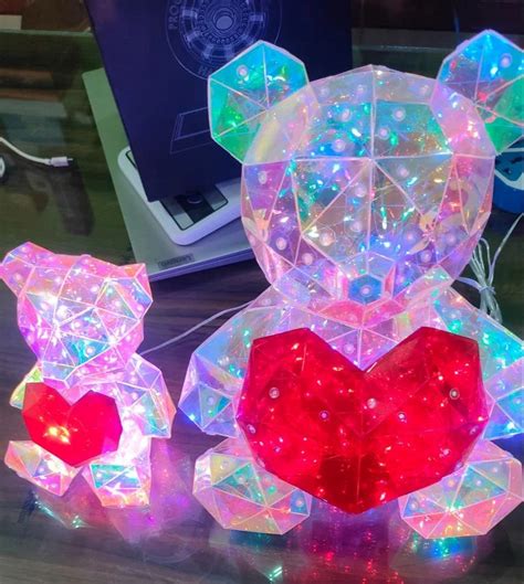 Fiber Mini Gorgeous Shining Led Teddy Bear Holding A Red Heart T
