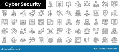 Set Of Outline Cyber Security Icons Minimalist Thin Linear Web Icon Set Stock Vector