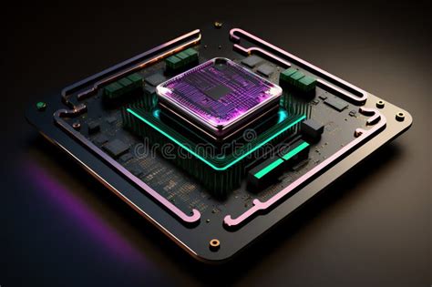 Electronic Circuit Board Close Up Glowing Microchip In Macro