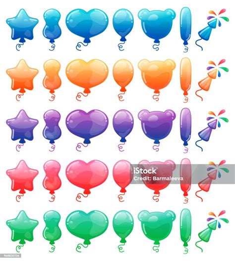 Uppsättning Färg Tecknad Ballonger Och Fyrverkerier Rainbow Candy Och