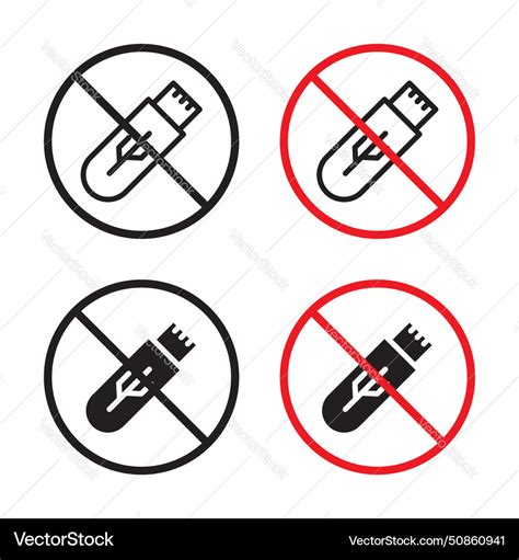 No Usb Flash Drive Sign Icon Set Ban On Digital Vector Image