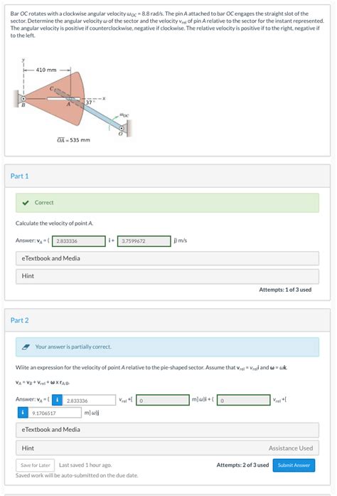Solved Bar OC Rotates With A Clockwise Angular Velocity Woc Chegg