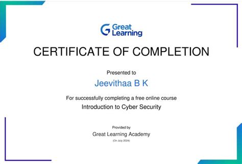 Earned Cybersecurity Certificate From Great Learning Jeevithaa Bk Posted On The Topic Linkedin