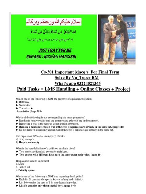 Cs 301 F T Mcqs Solve By Vu Toper Pdf Teaching Methods And Materials