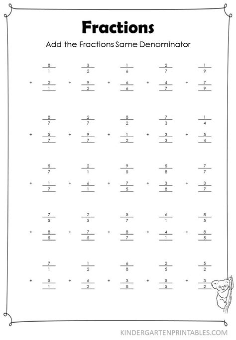 vertical add fractions same denominator worksheet vertical add