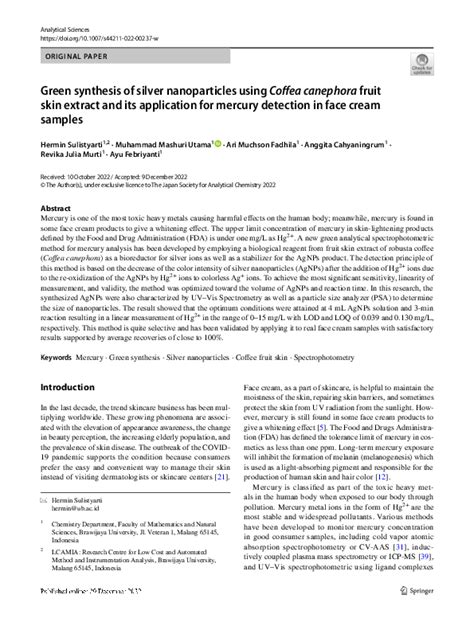 Pdf Green Synthesis Of Silver Nanoparticles Using Coffea Canephora Fruit Skin Extract And Its