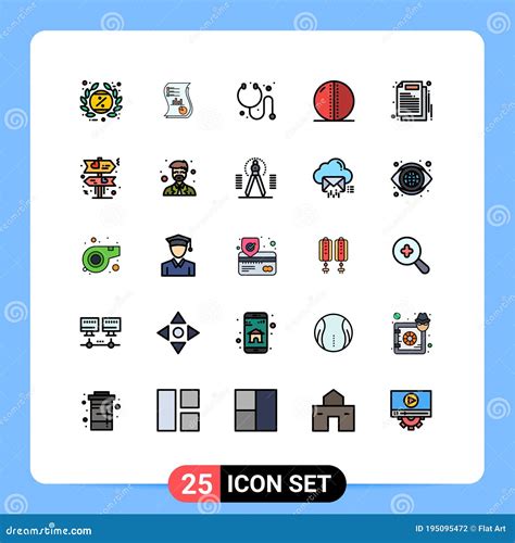 Mobile Interface Filled Line Flat Color Set Of 25 Pictograms Of Leather Ball Cricket Ball Data