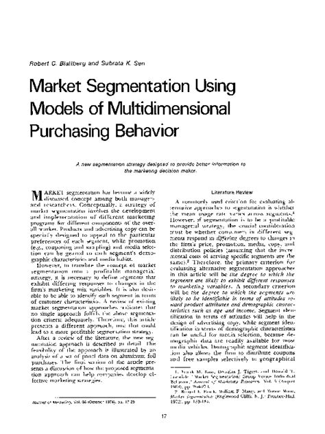 Pdf Market Segmentation Using Models Of Multidimensional Purchasing