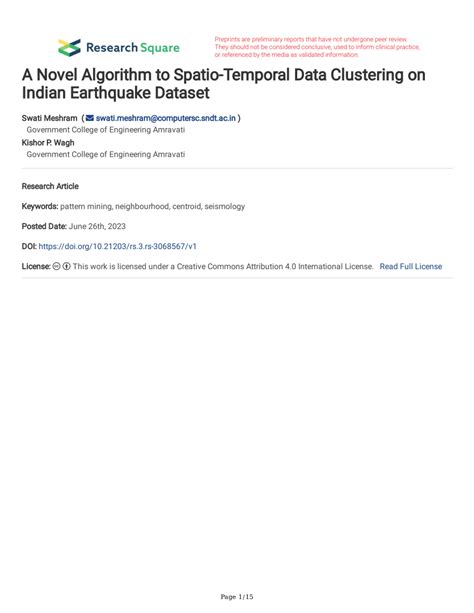 Pdf A Novel Algorithm To Spatio Temporal Data Clustering On Indian Earthquake Dataset