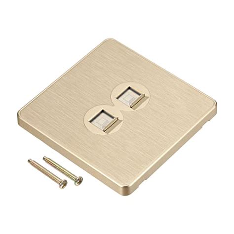 Patikil Ethernet Socket Dual Port Rj45 Cat6 Wall Plate Gold Tone For Ethernet Cable Networking