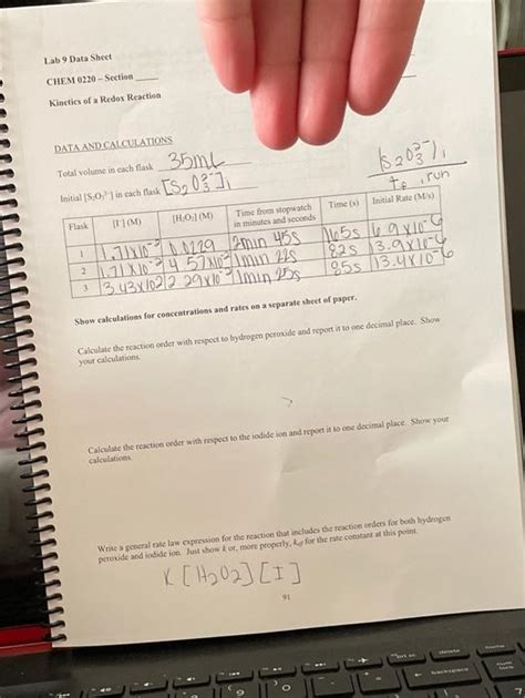 solved lab 9 data sheet chem 0220 section kinetics of a