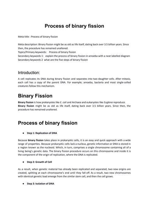 SOLUTION Biology Process Of Binary Fission Studypool