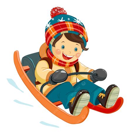 Playful Sledding Clipart With Cute Cartoon Characters Cartoon Sticker Sledding Png
