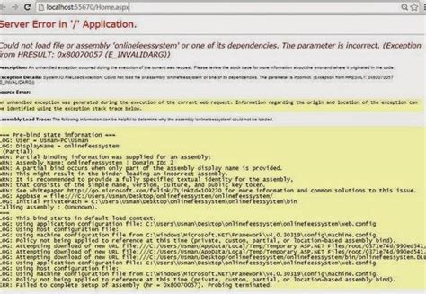 Error Can Not Load File Or Assembly Xxxxx Parameter Is Incorrect In
