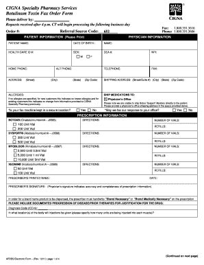 Fillable Online CIGNA Specialty Pharmacy Services Botulinum Toxin Fax Order Form Please Deliver
