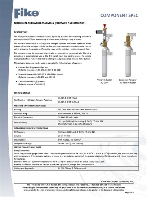70 335 Nitrogen Actuator Assembly Pdf Switch Actuator