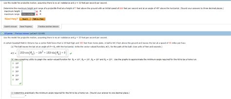 solved use the model for projectile motion assuming there