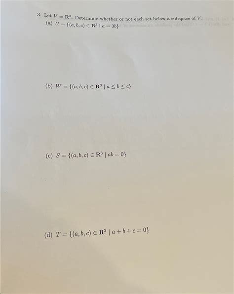 solved let v r3 ﻿determine whether or not each set below a