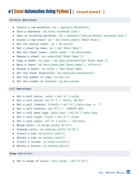 Excel Automation Using Python Cheatsheet 1731972946 | PDF | Microsoft Excel | Computing