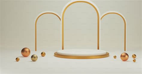 우아한 원통형 흰색 주춧돌과 추상적인 흰색 배경에 기하학적인 둥근 물체 제품 단계 및 광고 공간 3d 렌더링 그림 사진 Unsplash의 금 이미지