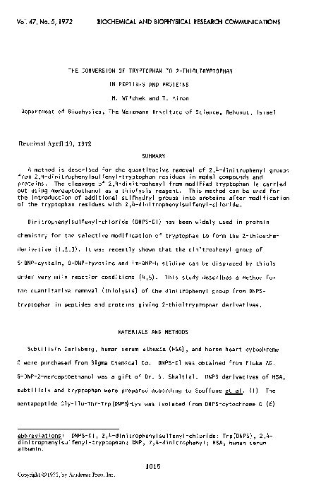 Pdf The Conversion Of Tryptophan To 2 Thioltryptophan In Peptides And