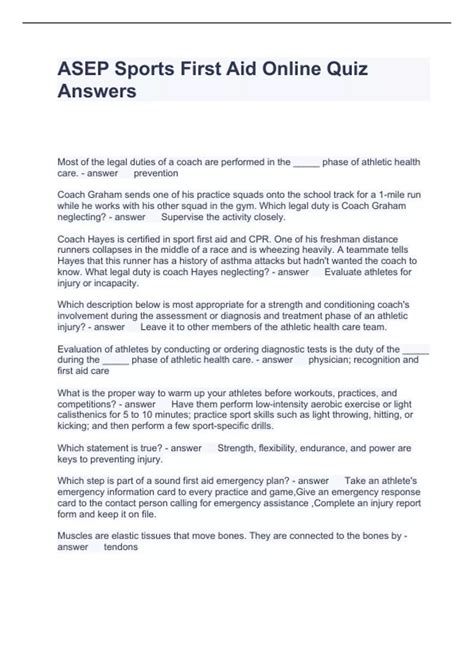 Asep Sports First Aid Online Quiz Answers Questions With Solutions 2024 Asep Stuvia Us