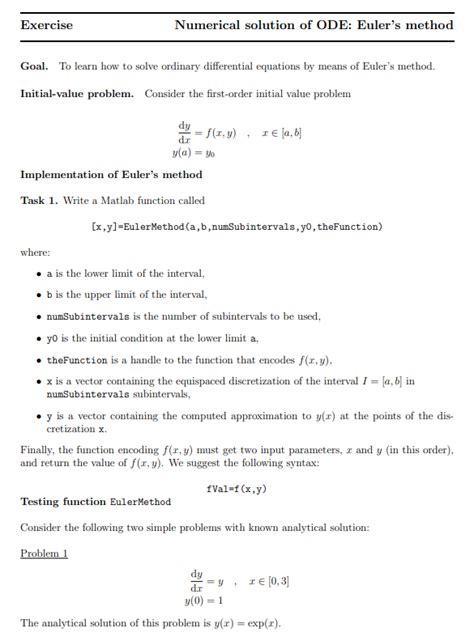 Solved Exercise Numerical Solution Of Ode Eulers Method