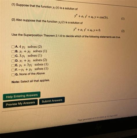 Suppose That The Function Y T Is A Solution Of Y Chegg