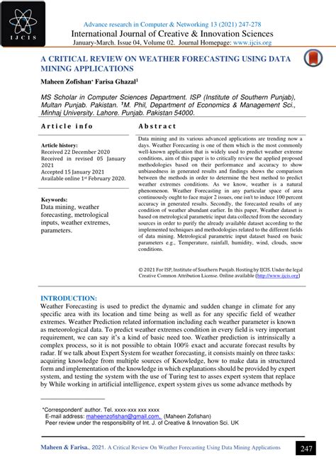 Pdf A Critical Review On Weather Forecasting Using Data Mining Applications 247 A Critical