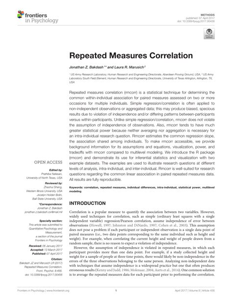 Pdf Repeated Measures Correlation