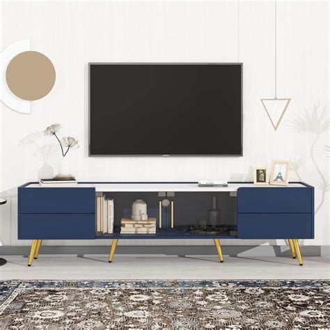 Polibi Modern Blue Tv Stand Fits Tvs Up To 80 In With Led Lights 4