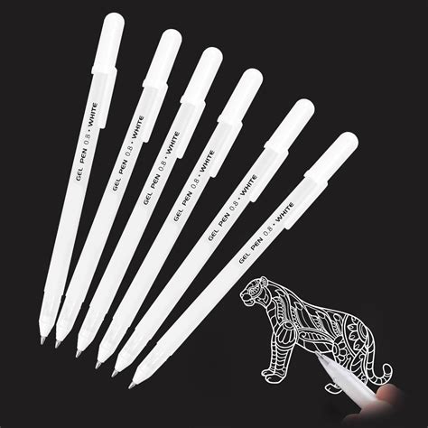 6pcs White Gel Pens 08mm Fine Point Gel Pen Gelly Roll Pen White Line