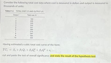 Solved Consider The Following Total Cost Data Where Cost Is Chegg