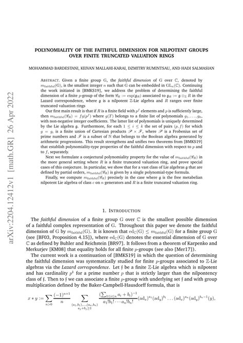 Pdf Polynomiality Of The Faithful Dimension Of Nilpotent Groups Over