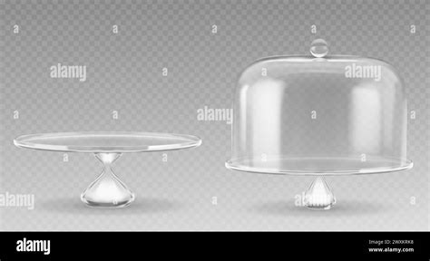 Cake Glass Stand With Dome Bell Cover Mockup Realistic 3d Vector Illustration Set Of