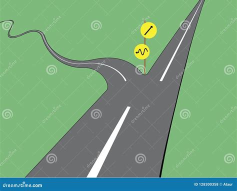 A Two Way Asphalt Road With Straight Path And Curvy Path With