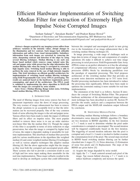pdf efficient hardware implementation of switching median filter for