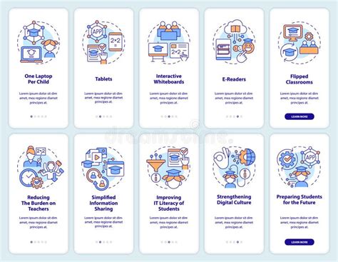 Ict In Education Industry Onboarding Mobile App Screens Set Stock