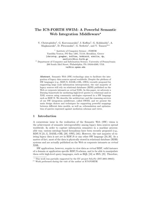 Pdf The Ics Forth Semantic Web Integration Middleware Swim