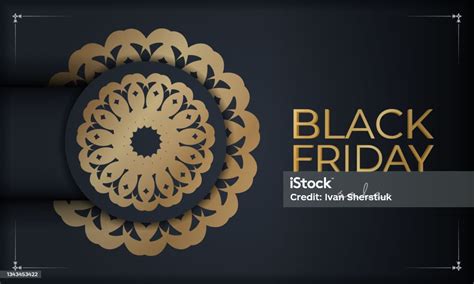 빈티지 골드 장식 다크 블루 블랙 프라이데이 세일 홀리데이 포스터 템플릿 개념에 대한 스톡 벡터 아트 및 기타 이미지 개념 광고 금요일 Istock