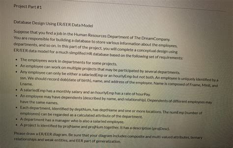 Solved Project Part Database Design Using ER EER Data Chegg
