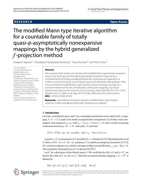 PDF The modified Mann type iterative algorithm for a countable family of totally quasi ϕ