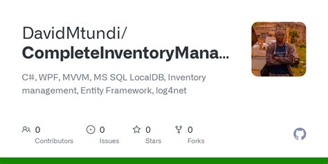 GitHub DavidMtundi CompleteInventoryManagement C WPF MVVM MS SQL LocalDB Inventory