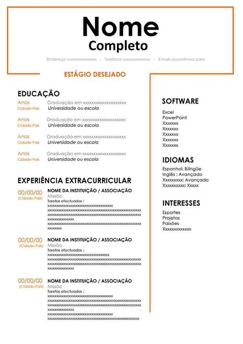 Modelo De Curriculo Preenchido Para Baixar Em Word Cv Grátis Resume